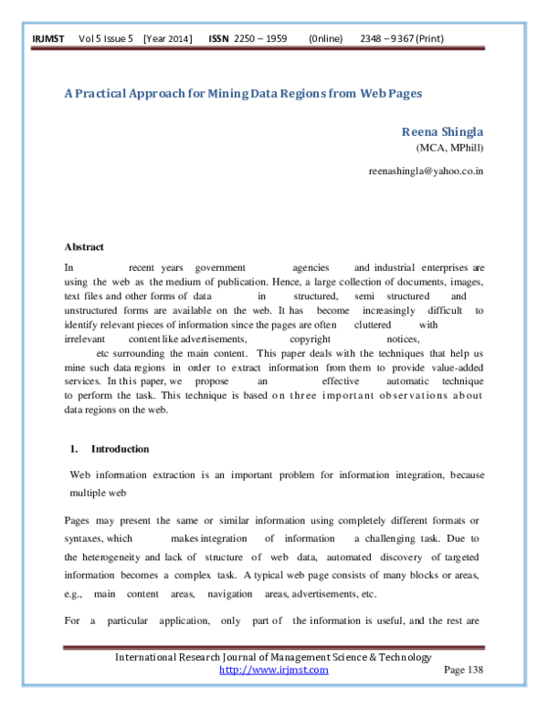 Pdf A Practical Approach For Mining Data Regions From Web Pages