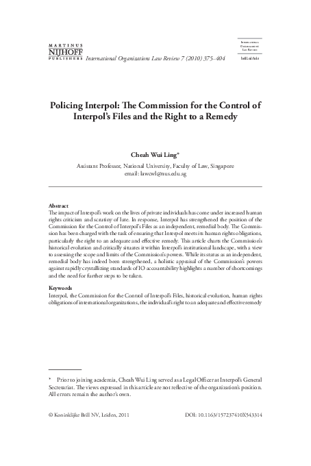 (PDF) ‘Policing Interpol: the Commission for the Control of Interpol’s ...