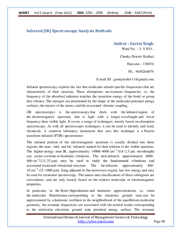 (PDF) Infrared (IR) Spectroscopy Analysis Methods