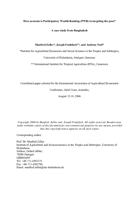 (PDF) How Accurate is Participatory Wealth Ranking (PWR) in Targeting ...