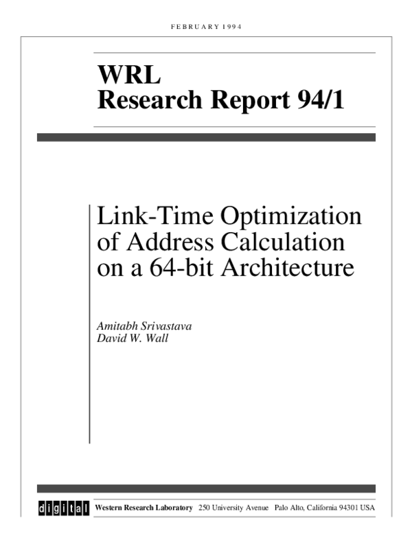 (PDF) Link-Time Optimization of Address Calculation on a 64-bit ...