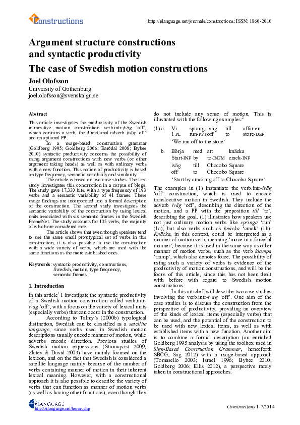 (PDF) Argument structure constructions and syntactic productivity - The case of Swedish motion ...