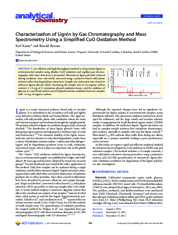 (PDF) Characterization of lignin by gas chromatography and mass ...