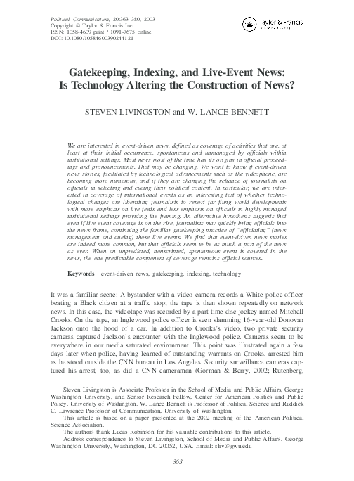 (PDF) Gatekeeping, indexing, and live-event news: Is technology ...