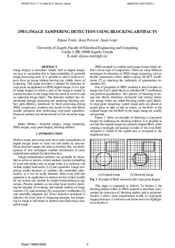 Pdf Jpeg Image Tampering Detection Using Blocking Artifacts