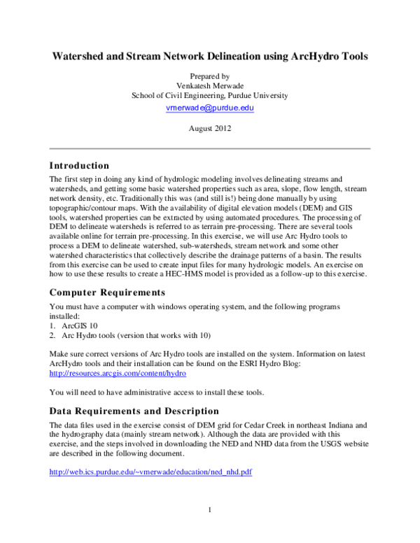Pdf Watershed And Stream Network Delineation Using Archydro Tools