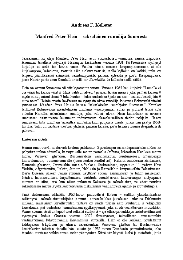 (DOC) Manfred Peter Hein – saksalainen runoilija Suomesta (2009)