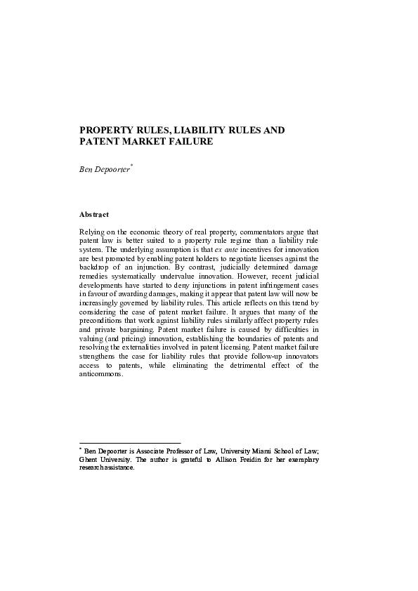 (PDF) PROPERTY RULES, LIABILITY RULES AND PATENT MARKET FAILURE