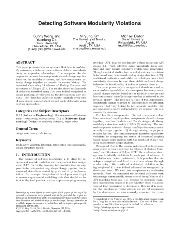 (PDF) Detecting Software Modularity Violations
