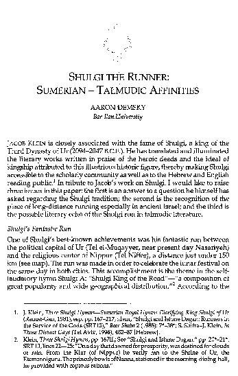 (PDF) Shulgi the Runner: Sumerian - Talmudic Affinities