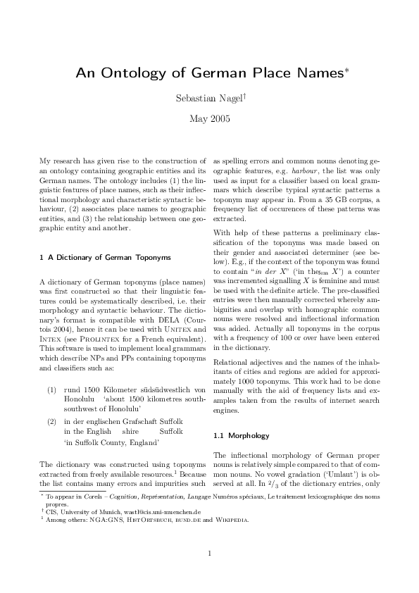 (PDF) An Ontology of German Place Names