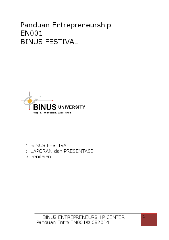 (DOC) Panduan Entrepreneurship EN001 BINUS FESTIVAL 1. BINUS FESTIVAL
