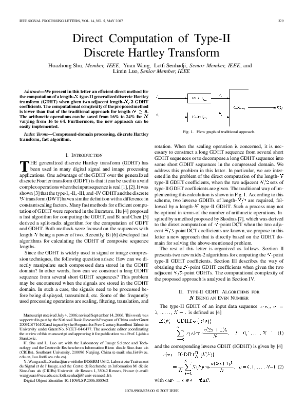 (PDF) Direct Computation of Type-II Discrete Hartley Transform