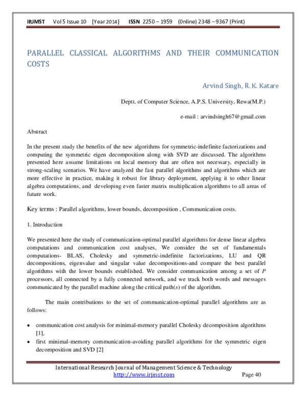 (PDF) PARALLEL CLASSICAL ALGORITHMS AND THEIR COMMUNICATION COSTS