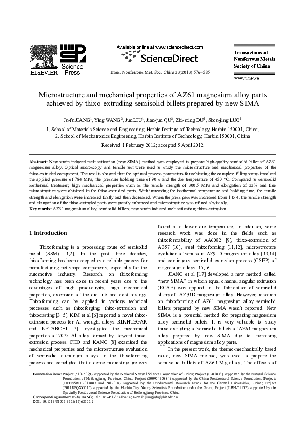 (PDF) Microstructure and mechanical properties of AZ61 magnesium alloy ...