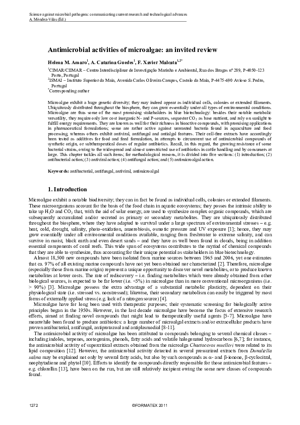 (PDF) Antimicrobial activities of microalgae: an invited review