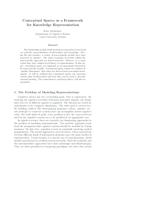 (PDF) Conceptual spaces as a framework for knowledge representation