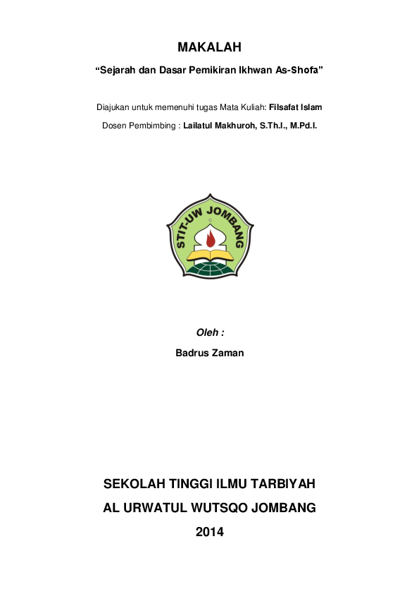 (DOC) Sejarah dan Dasar Pemikiran Ikhwan As-Shofa
