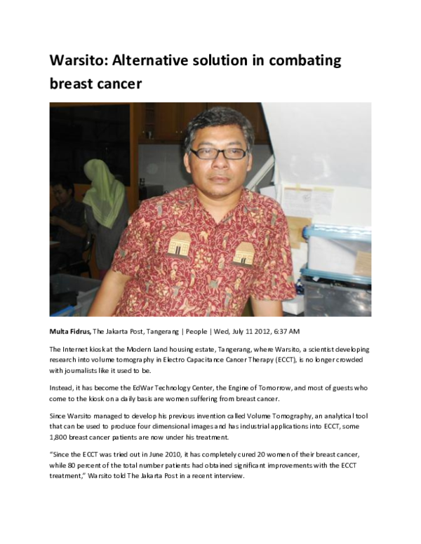 (DOC) Warsito, ilmuwan Banten pencipta alat terapi kanker payudara