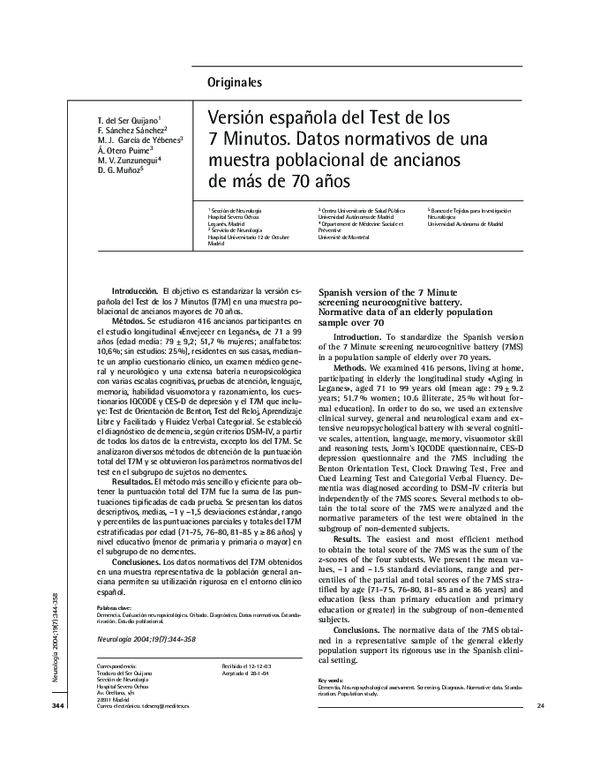 (PDF) Versiones en español del Minimental State Examination (MMSE ...