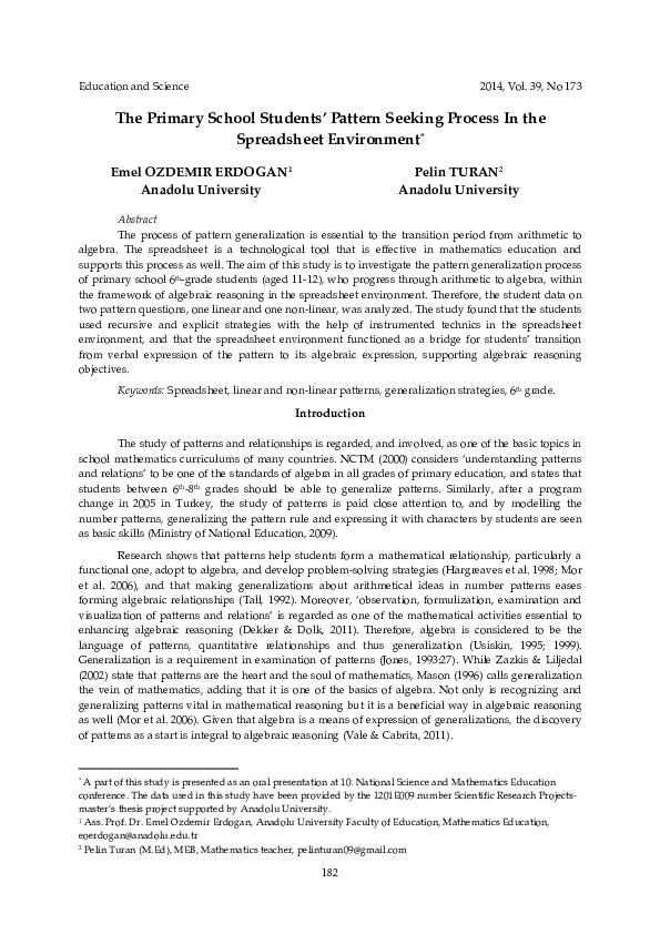 (PDF) The Primary School Students' Pattern Seeking Process In the ...