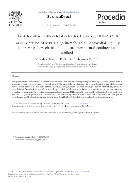 (PDF) IMPLEMENTATION OF MPPT ALGORITHM FOR SOLAR PHOTO VOLTAIC CELL BY ...