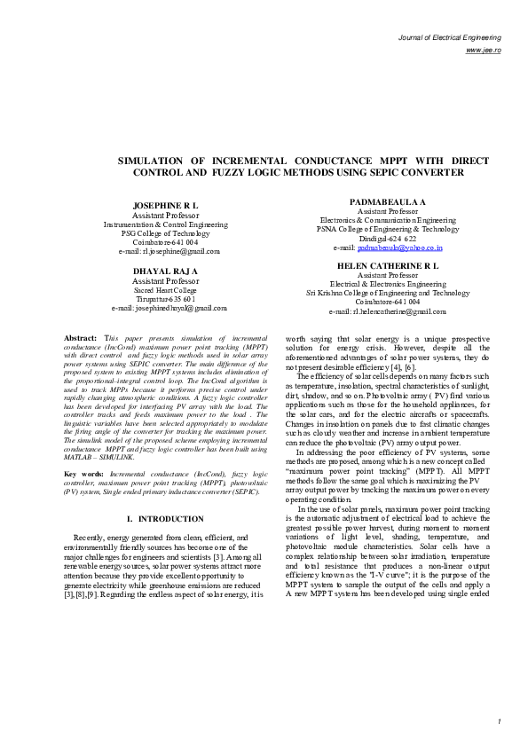 Pdf Simulation Of Incremental Conductance Mppt With Direct Control And Fuzzy Logic Methods