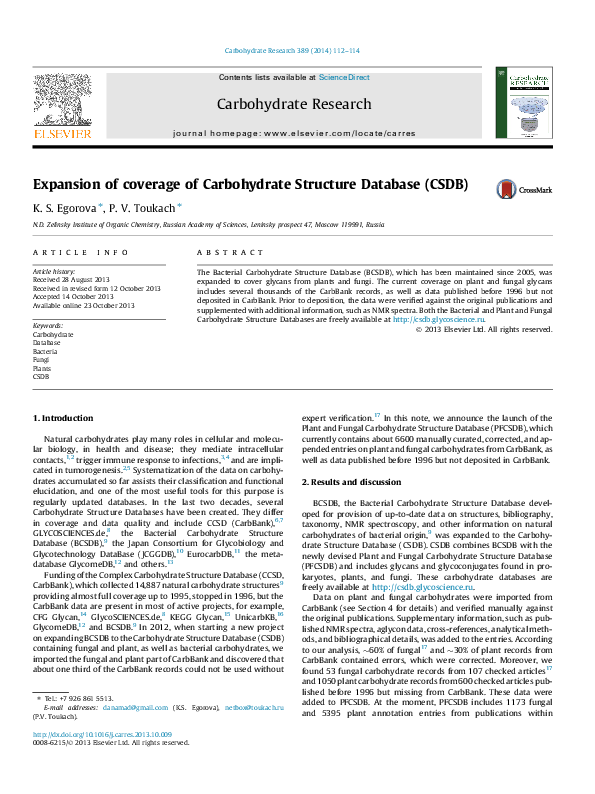 (PDF) Expansion of coverage of Carbohydrate Structure Database (CSDB)