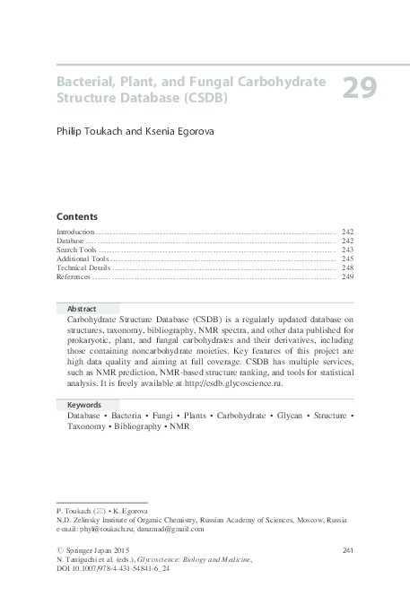 (PDF) Bacterial, Plant, and Fungal Carbohydrate Structure Database (CSDB)