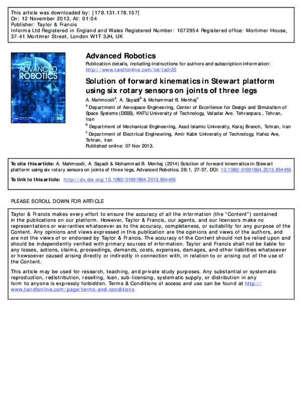 Pdf Solution Of Forward Kinematics In Stewart Platform Using Six Rotary Sensors On Joints Of