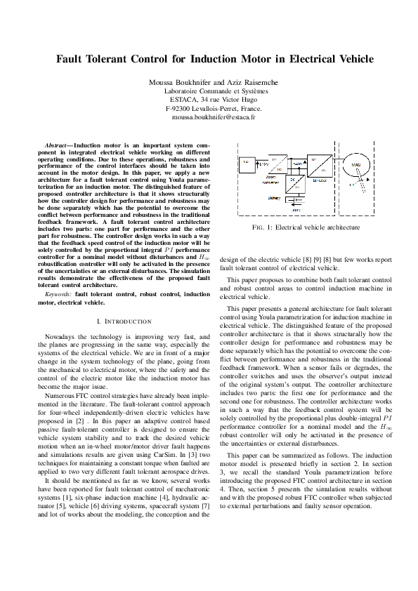 (PDF) Fault Tolerant Control for Induction Motor in Electrical Vehicle