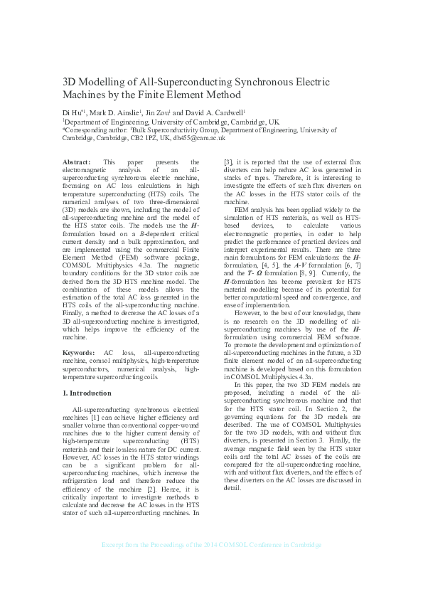 Pdf 3d Modelling Of All Superconducting Synchronous Electric Machines By The Finite Element Method