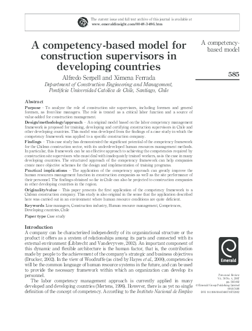 (PDF) A competency-based model for construction supervisors in ...
