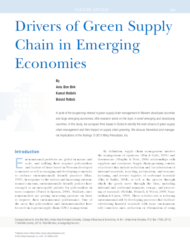 (PDF) Drivers of Green Supply Chain in Emerging Economies