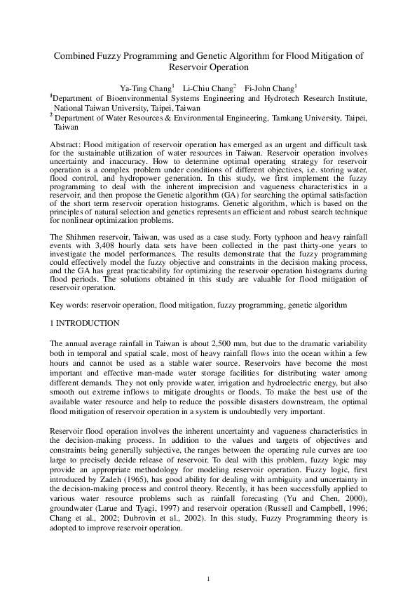 (PDF) Combined Fuzzy Programming and Genetic Algorithm for Flood Mitigation of Reservoir Operation