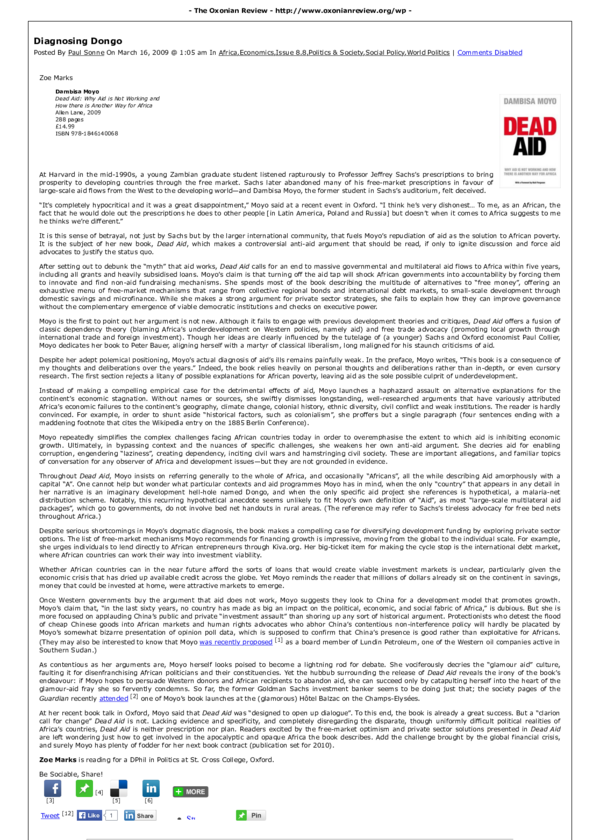(PDF) Diagnosing Dongo: Dambisa Moyo's Dead Aid