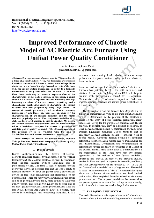 (PDF) Improved Performance of Chaotic Model of AC Electric Arc Furnace ...