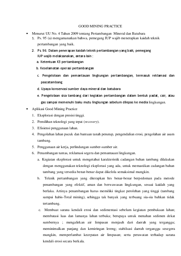(DOC) GOOD MINING PRACTICE · Menurut UU No