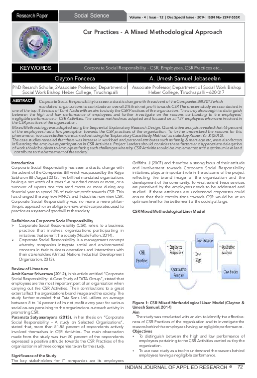 (PDF) CSR Practices - A Mixed Methodological Approach (PDF) CSR Practices - A Mixed Methodological Approach