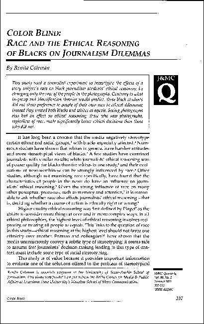 (PDF) Color blind: Race and the ethical reasoning of African Americans ...