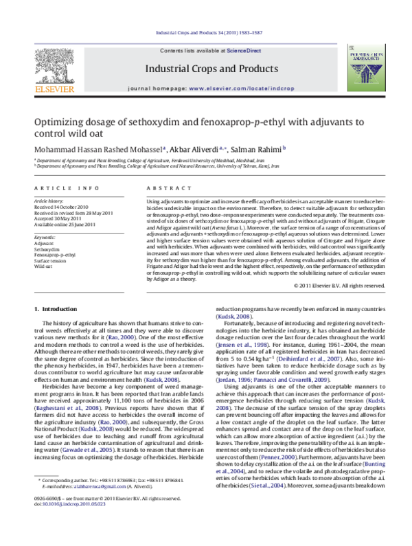 (PDF) Optimizing dosage of sethoxydim and fenoxaprop- p-ethyl with ...