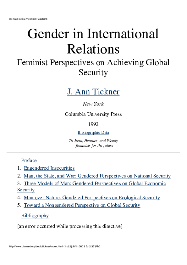 Pdf Gender In International Relations Feminist Perspectives On