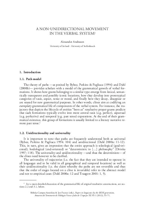 (PDF) A NON-UNIDIRECTIONAL MOVEMENT IN THE VERBAL SYSTEM? Anuario del ...
