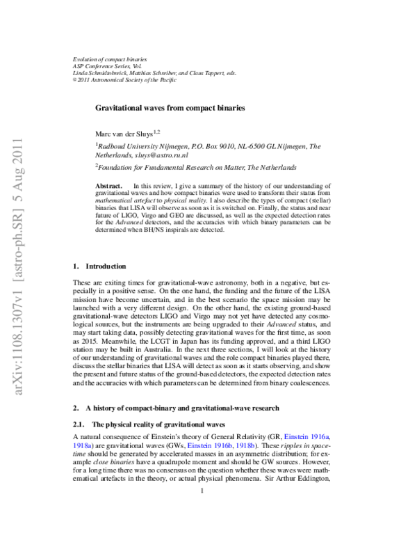Pdf Gravitational Waves From Compact Binaries