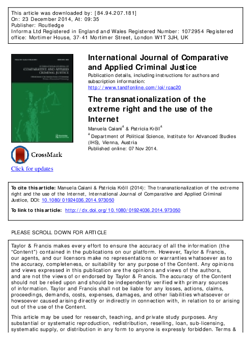(PDF) The Transnationalization of the Extreme Right and the Use of the ...