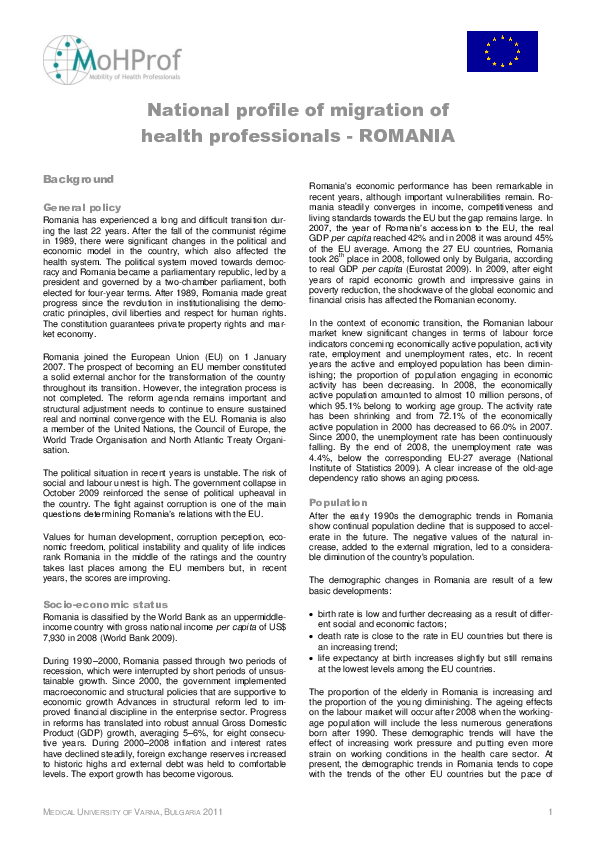 (PDF) National profile of migration of health professionals - ROMANIA