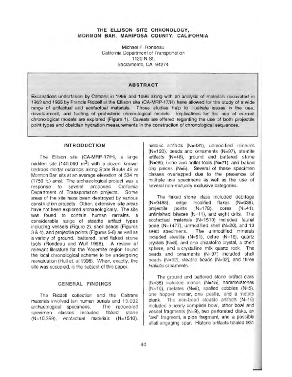 (PDF) THE ELLISON SITE CHRONOLOGY, MORMON BAR, MARIPOSA COUNTY, CALIFORNIA