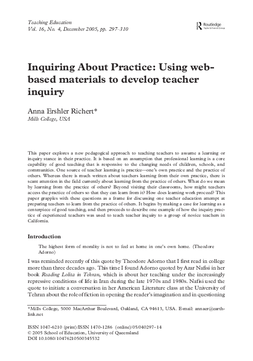 (PDF) Inquiring About Practice: Using web‐based materials to develop ...