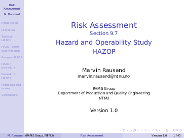(PDF) Risk Assessment Hazard and Operability Study HAZOP