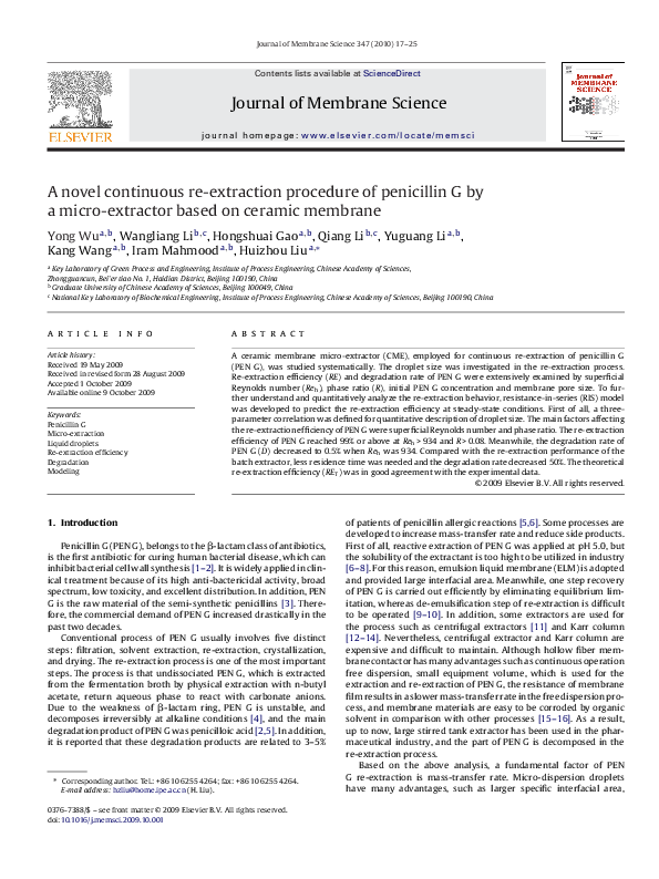 (PDF) A novel continuous re-extraction procedure of penicillin G by a ...